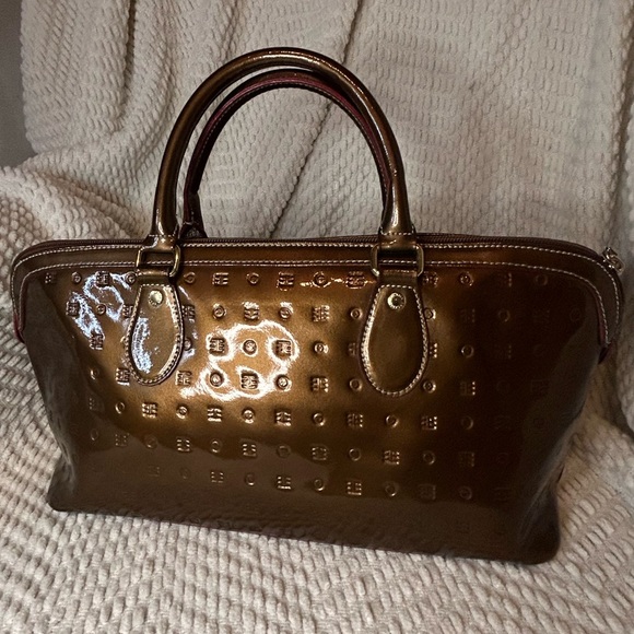 Arcadia | Bags | Arcadia East West Top Handle Bronze Patent Leather ...